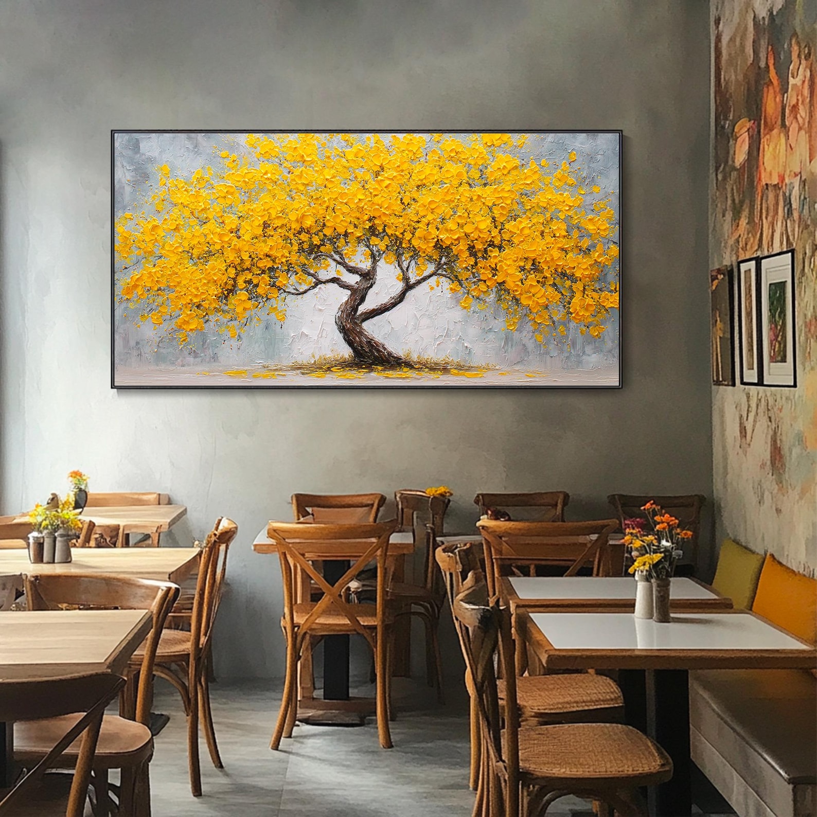 Custom Sakura Tree Hand Textured Wall Art 3D Abstract Yellow Floral ...