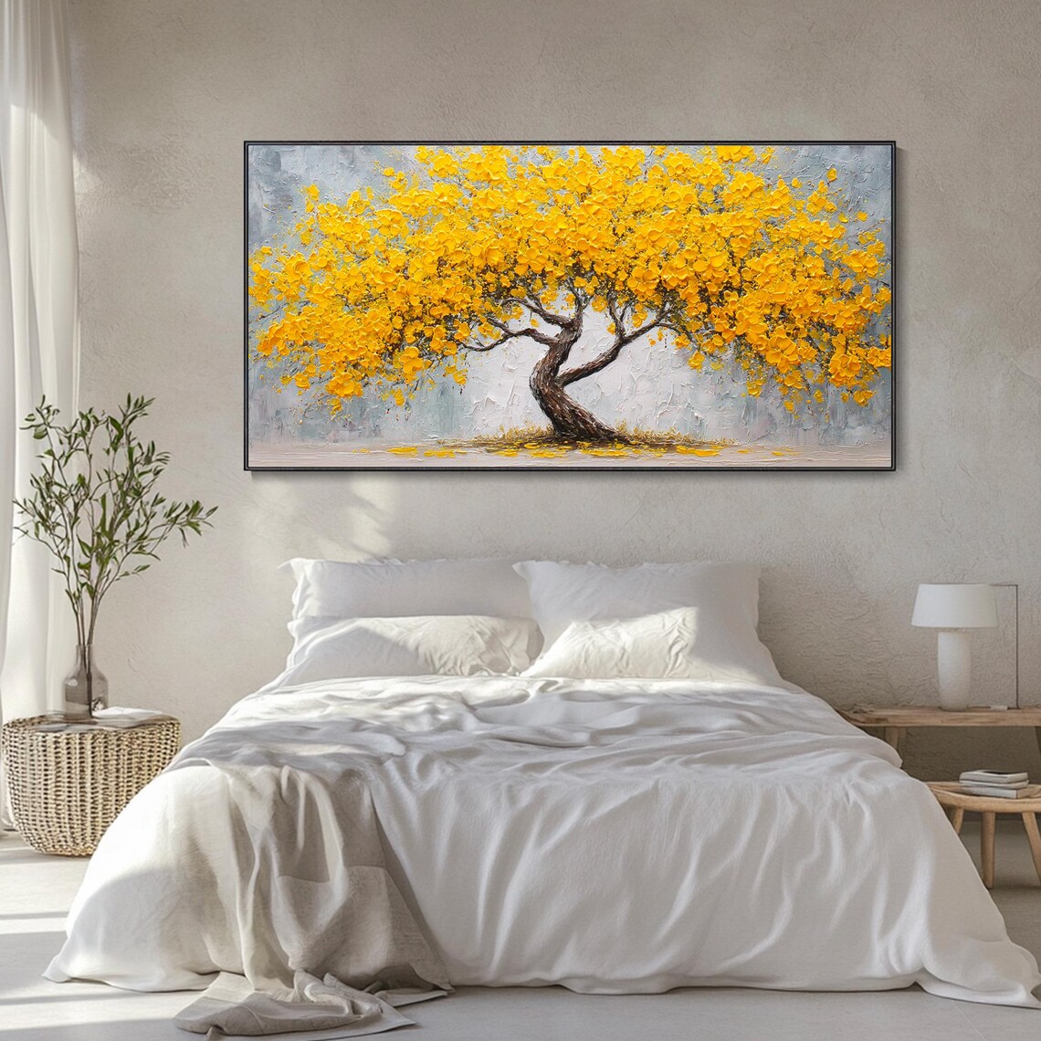 Custom Sakura Tree Hand Textured Wall Art 3D Abstract Yellow Floral ...