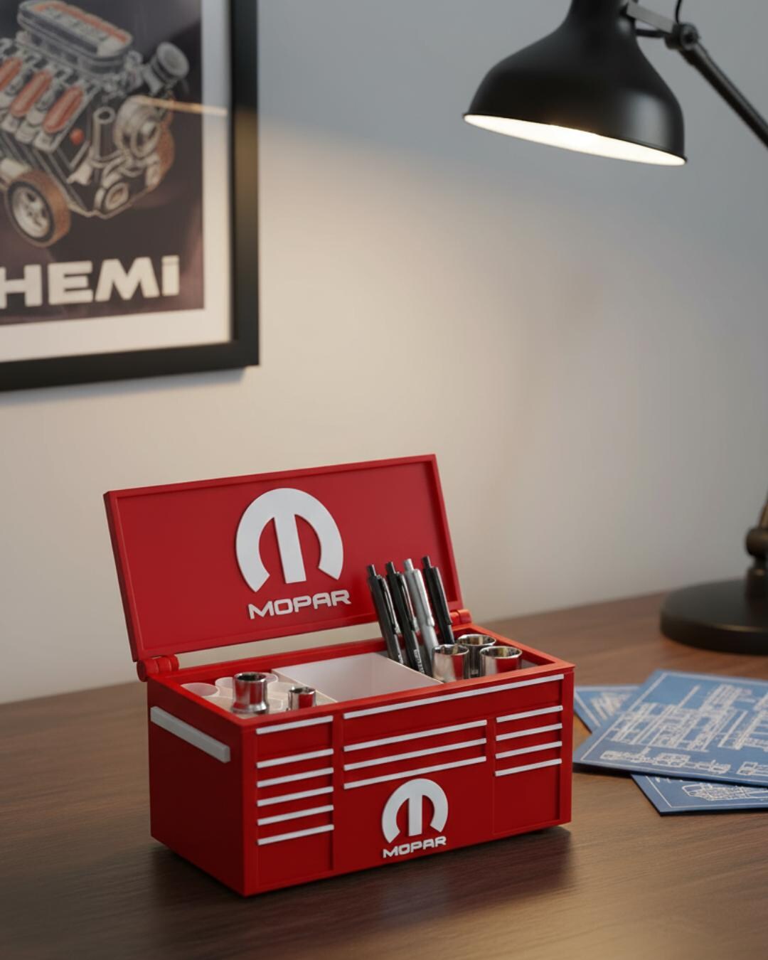 Mopar Toolbox Pen Holder – Red 3D Printed Desk Organizer | Garage Decor ...