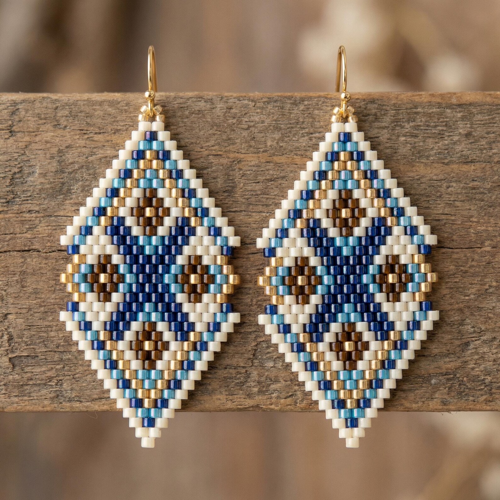 2 in 1 Miyuki Pattern Set | Blue Loom Bracelet & Brick Stitch Earrings ...