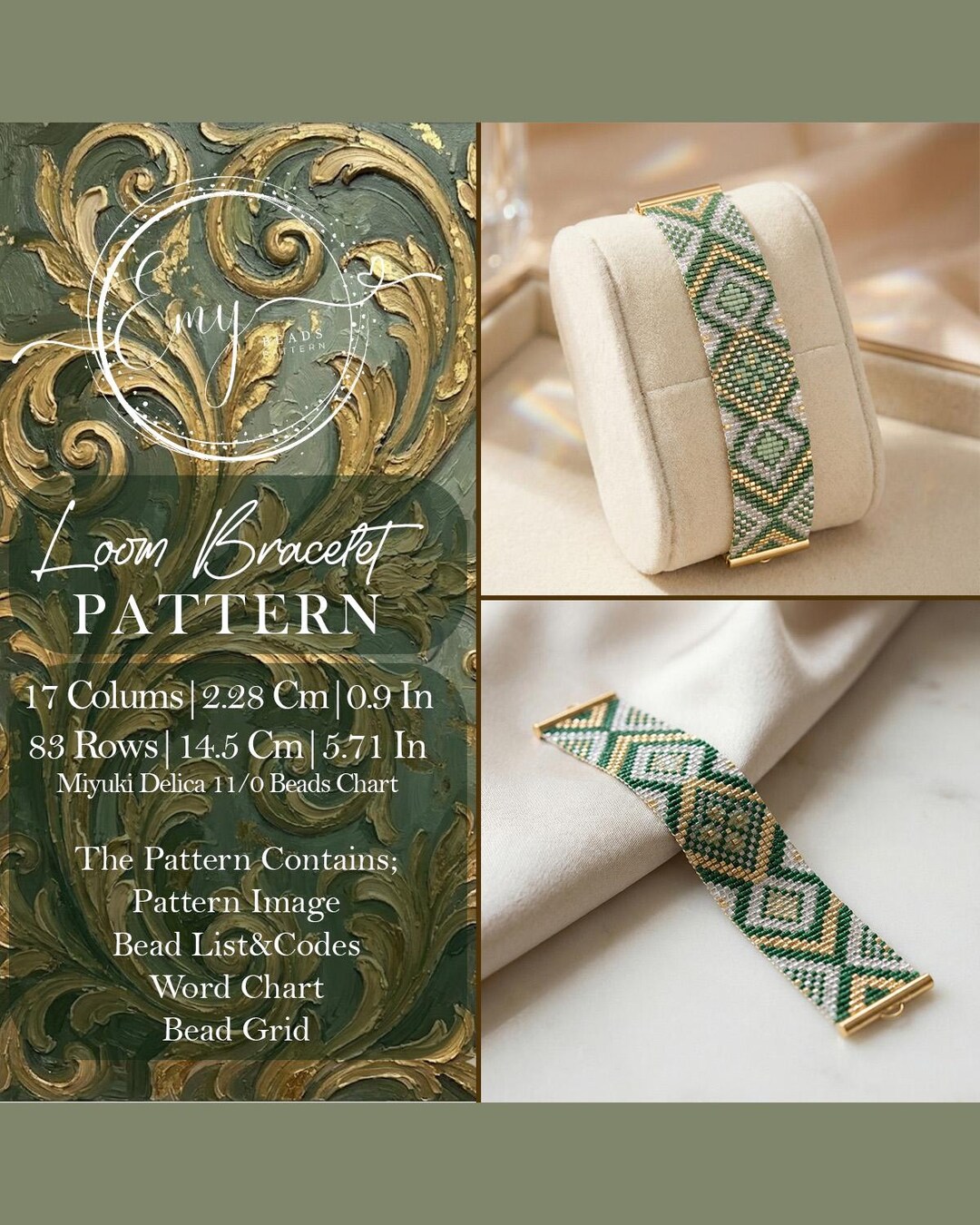 Elegant Diamond Loom Pattern - Luxury Emerald Miyuki Bracelet PDF - Etsy