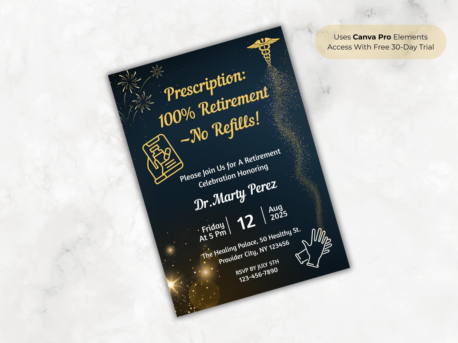 Editable Medical Prescription Retire Party Invite | Healthcare Provider ...