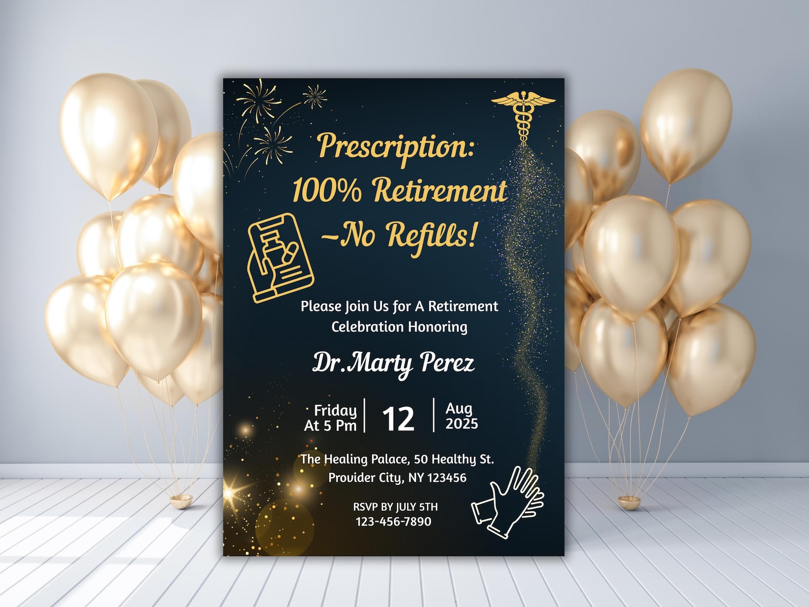 Editable Medical Prescription Retire Party Invite | Healthcare Provider ...