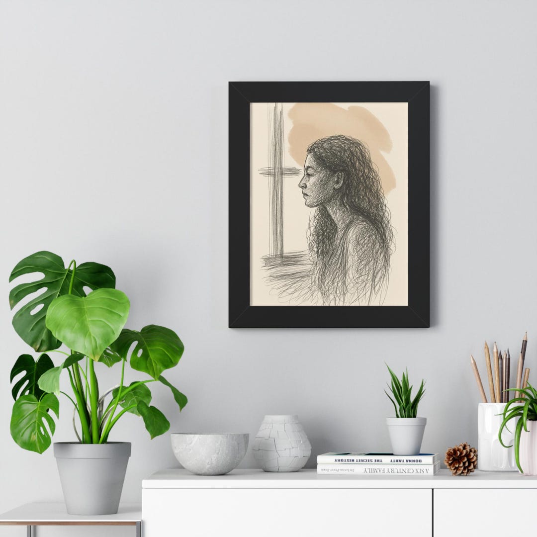 Framed Woman Portrait Poster: Serene Minimalist Art Print - Etsy