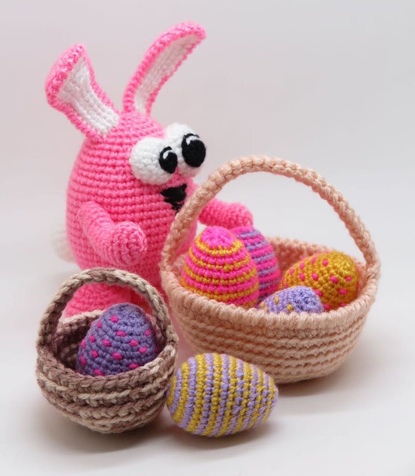 NEW Easter Rabbit Crochet Toy Pattern Eggs in Basket | Etsy
