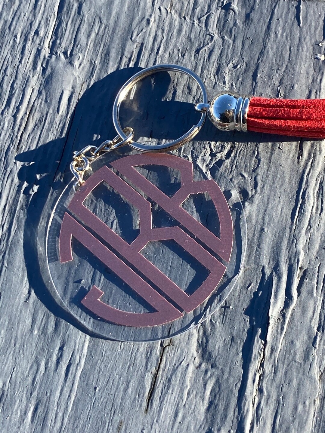 Monogram Acrylic Keychain With Faux Leather Tassle - Etsy