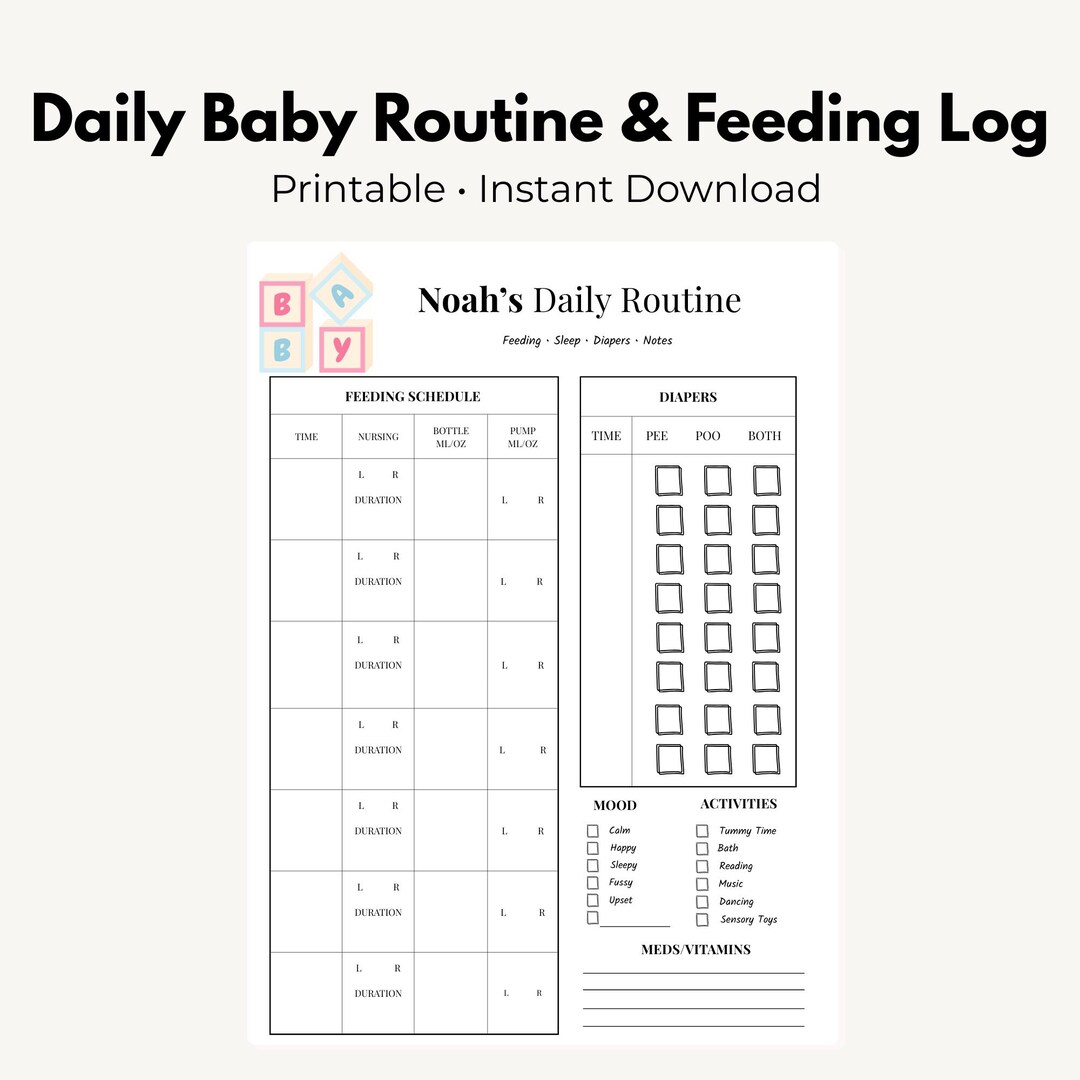 Baby Feeding & Routine Tracker Printable | Newborn Schedule (instant ...