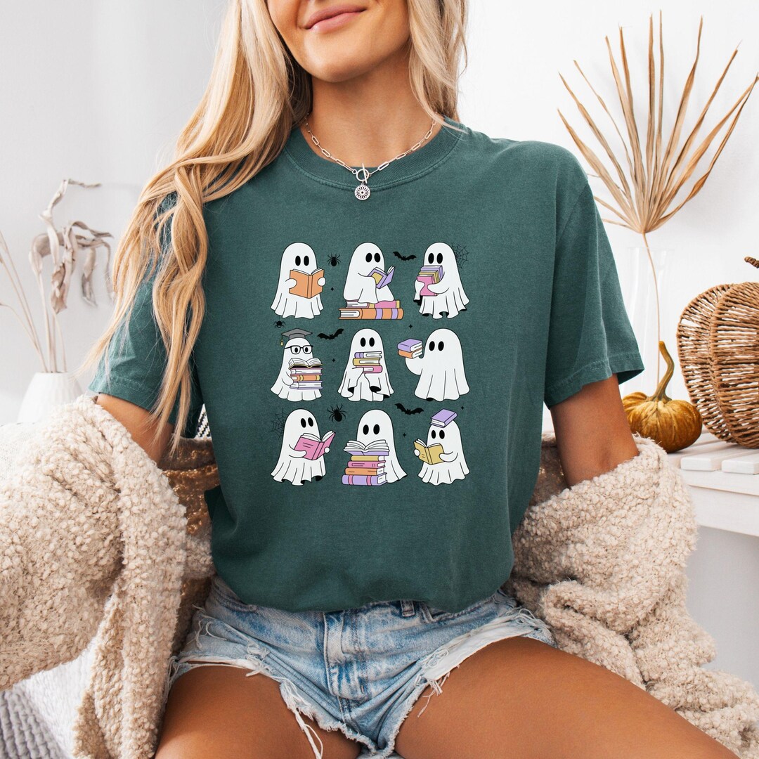 Comfort Colors® Ghost Reading Books Shirt, Bookish Halloween Shirt ...