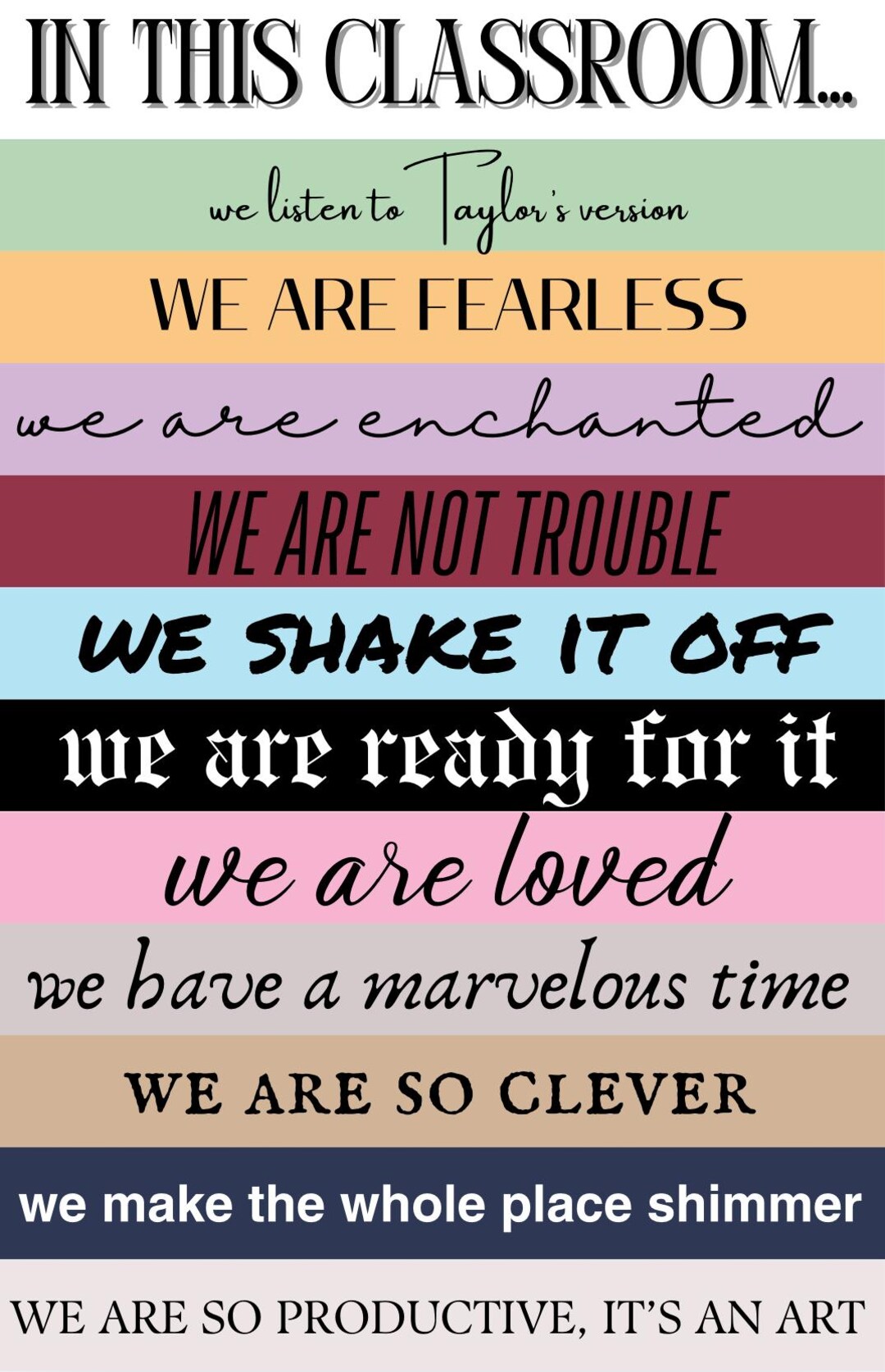 Swiftie Classroom Poster - Etsy