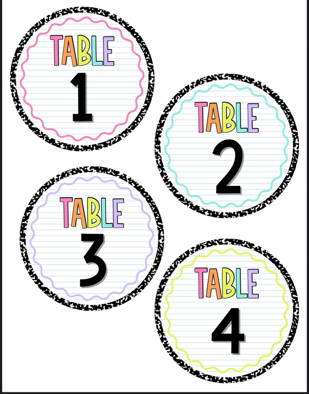 Notebook Brights Table Number Labels - Etsy