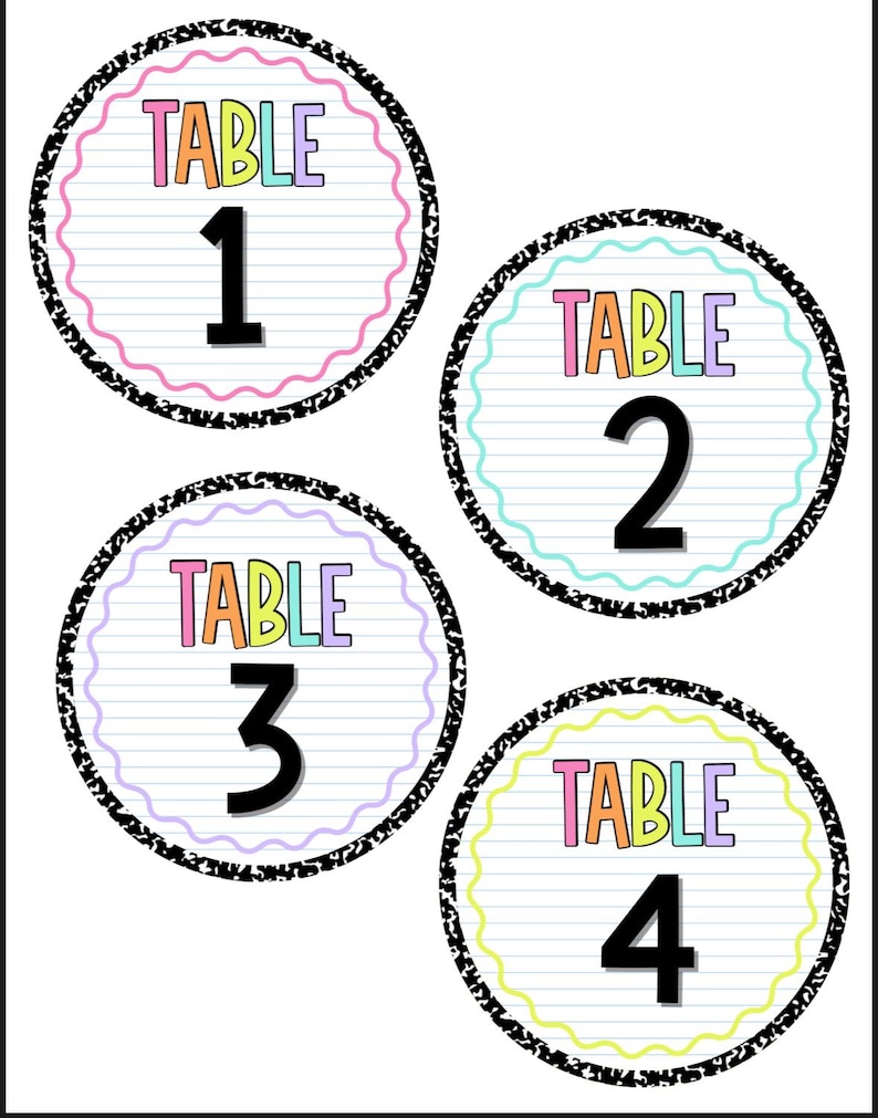 Notebook Brights Table Number Labels - Etsy
