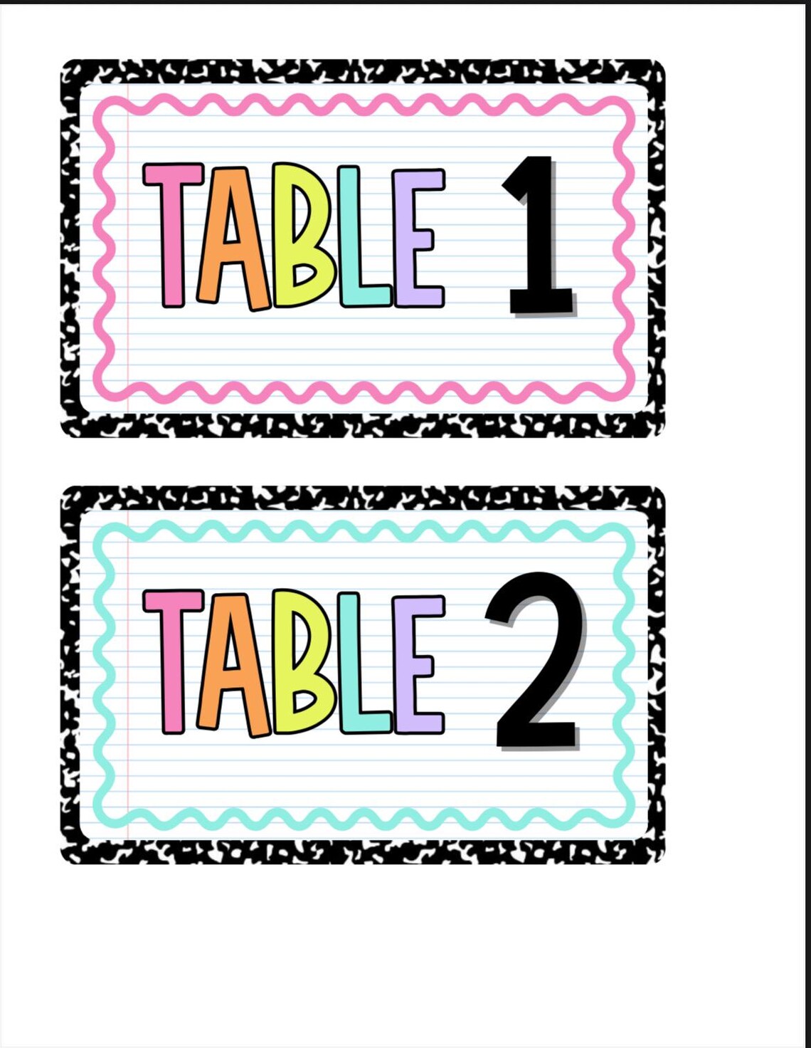 Notebook Brights Table Number Labels - Etsy