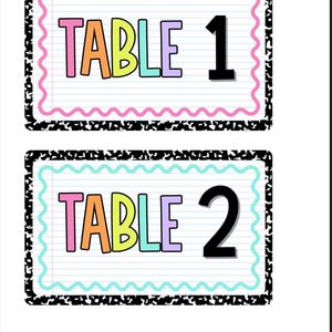 Notebook Brights Table Number Labels - Etsy