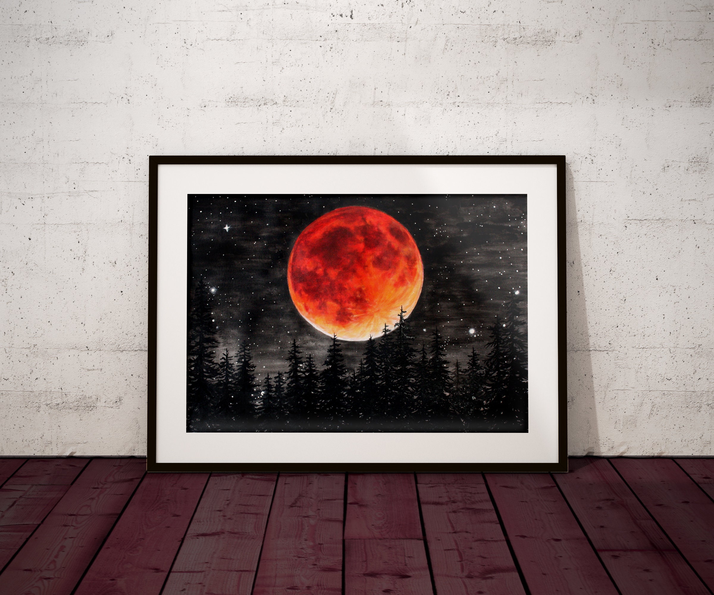 Lunar Eclipse Giclee Print Blood Moon Art by Rachael | Etsy