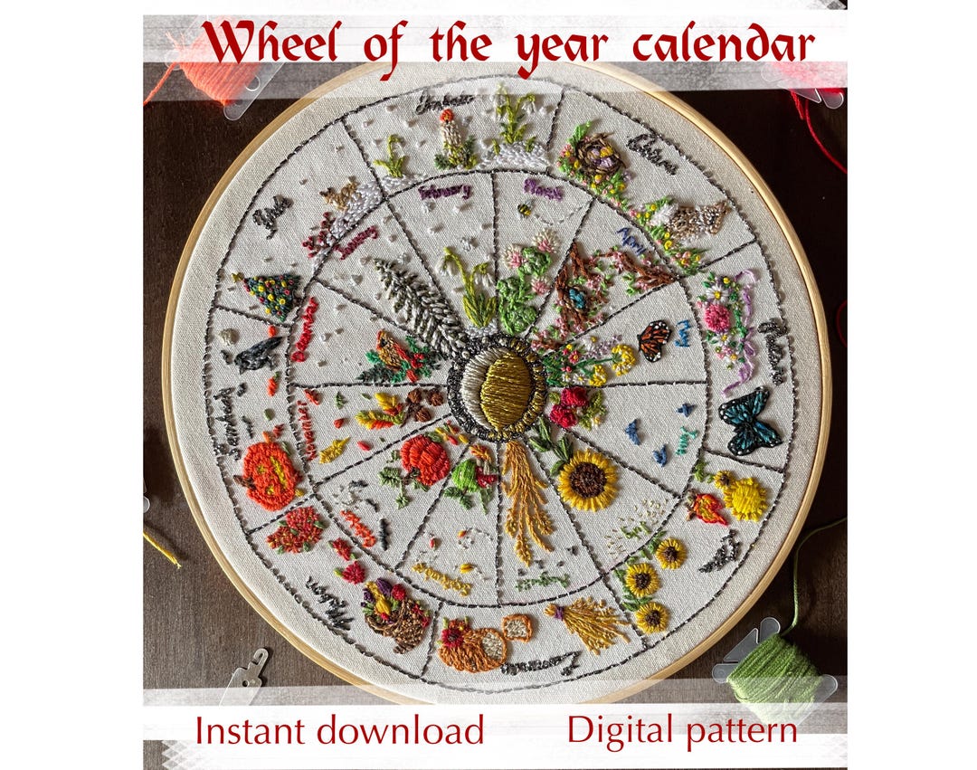 PDF Wheel of the Year With Calendar Months Hand Embroidery Pattern ...