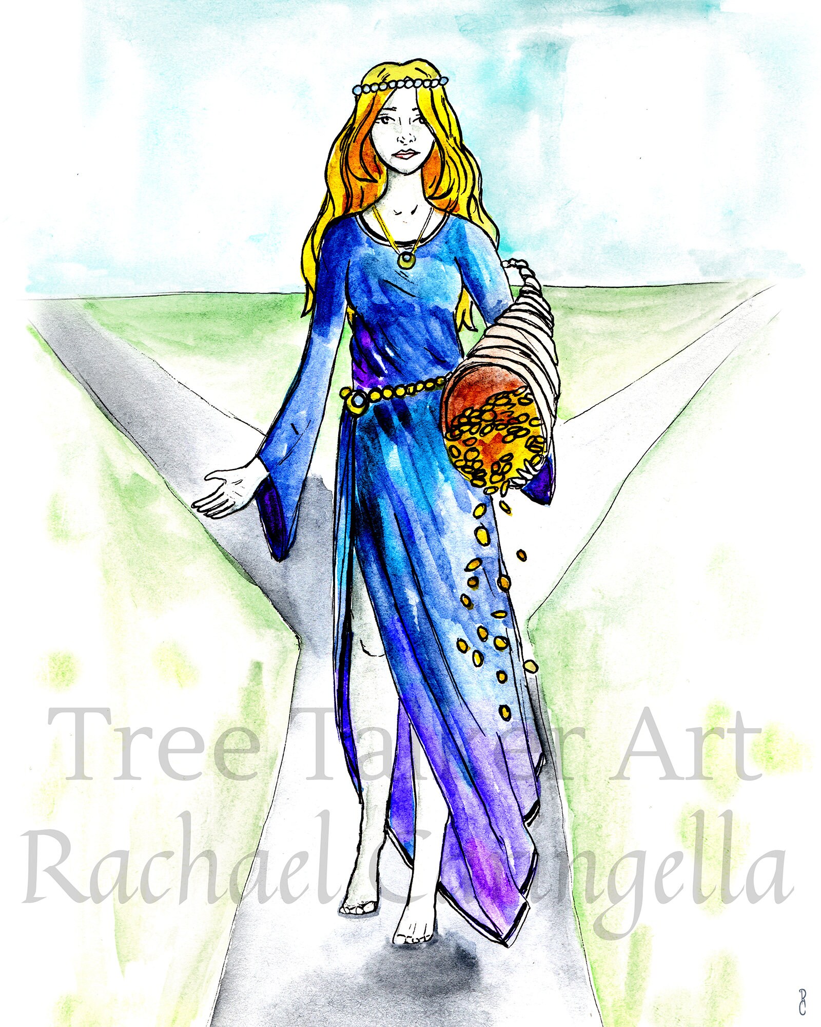 Fine Art Print of Goddess Tyche Watercolor and Ink | Etsy