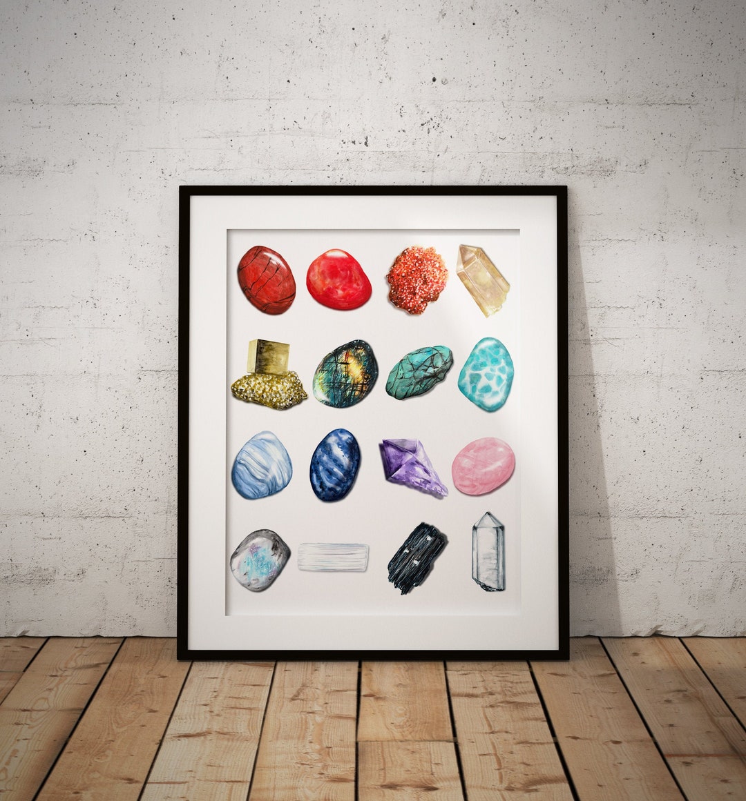 Essential Crystals Fine Art Print Poster- Watercolor Crystal Painting ...