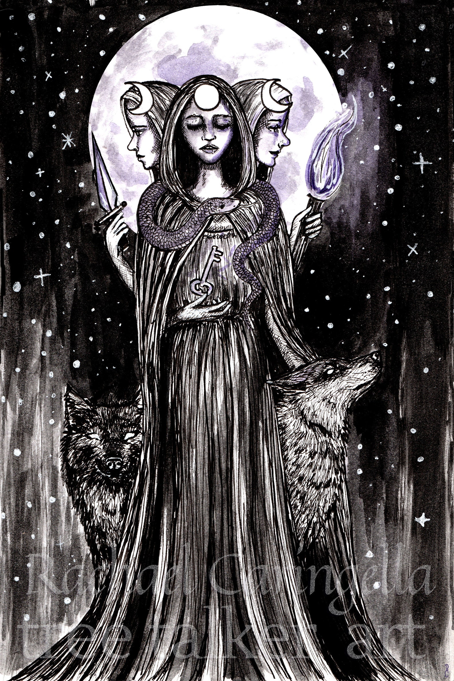 Fine Art Print of Goddess Hecate- Watercolor and Ink Illustration of ...