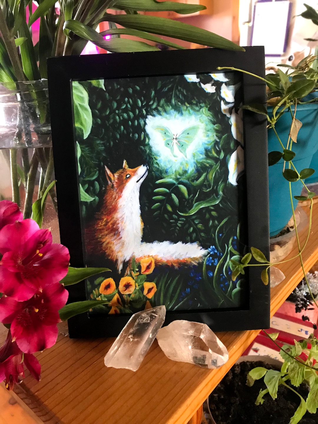 Small Fox and Moth Art Print - 5x7 Glow in the Dark Fox and Fairy Print ...