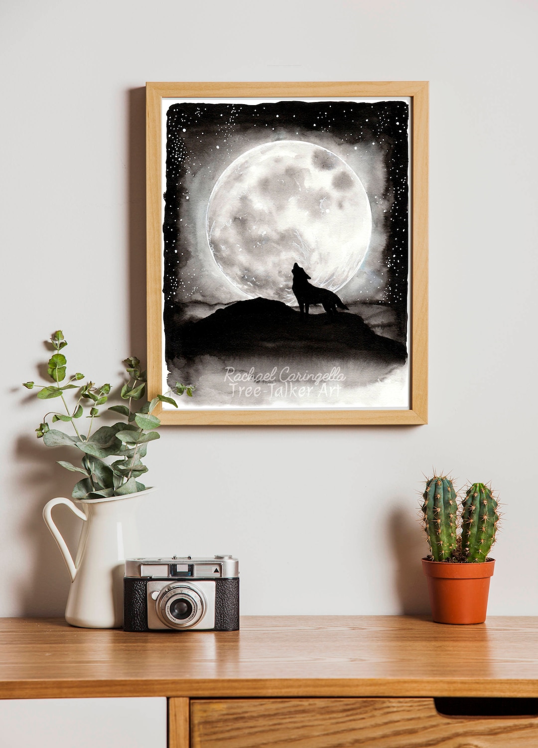 Wolf Howl - Wolf and Moon Ink and Watercolor Painting by Rachael ...