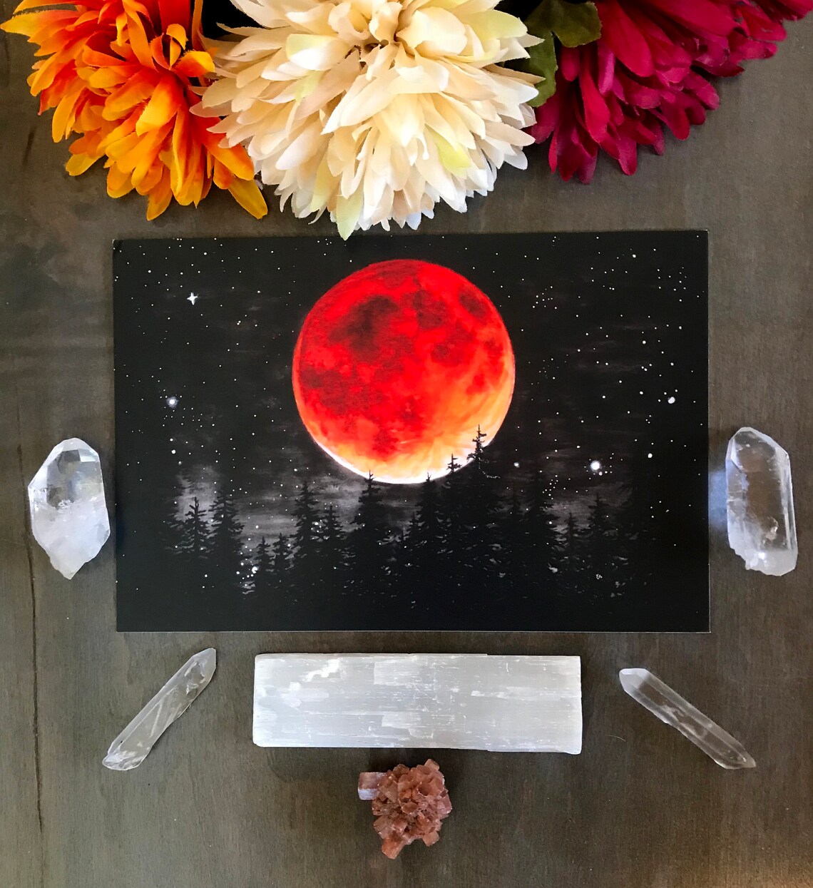 Lunar Eclipse Art Print Blood Moon Over Dark Forest Glow in - Etsy