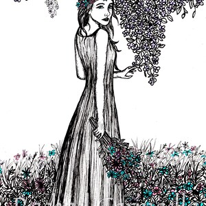 Fine Art Print of Goddess Chloris - Watercolor and Ink Illustration of ...