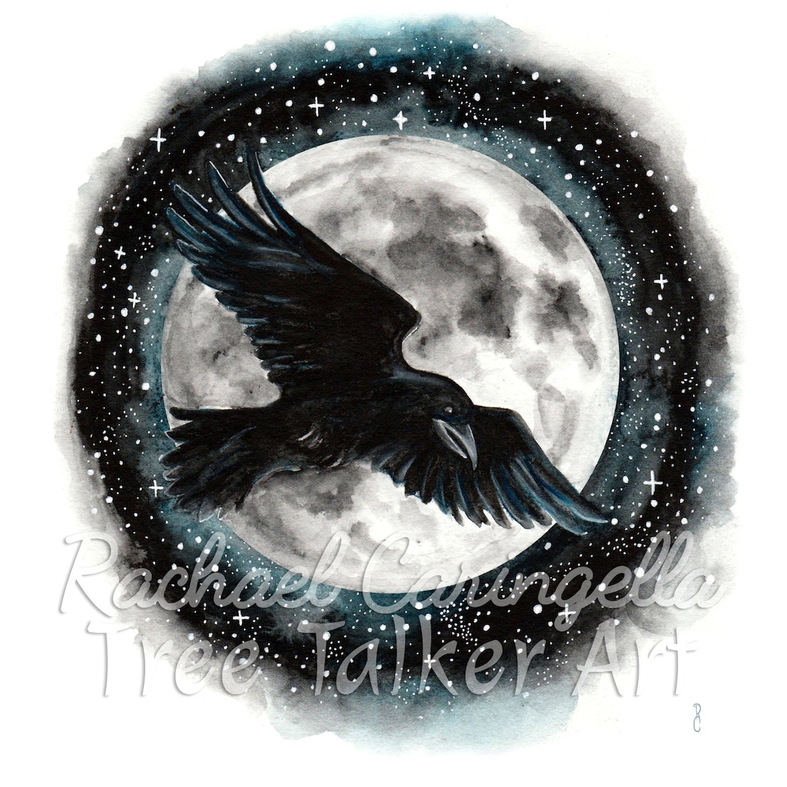 Moonlit Raven Raven and Moon Painting Watercolor Painting | Etsy