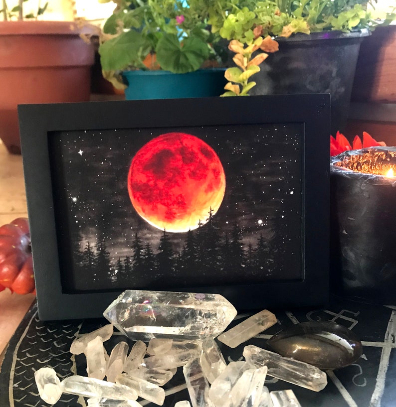 Lunar Eclipse Art Print Blood Moon Over Dark Forest Glow in - Etsy