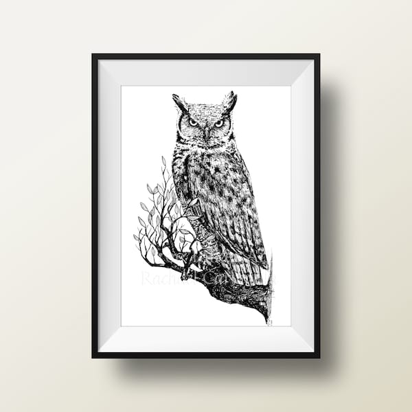 Owl Ink Drawing - Etsy