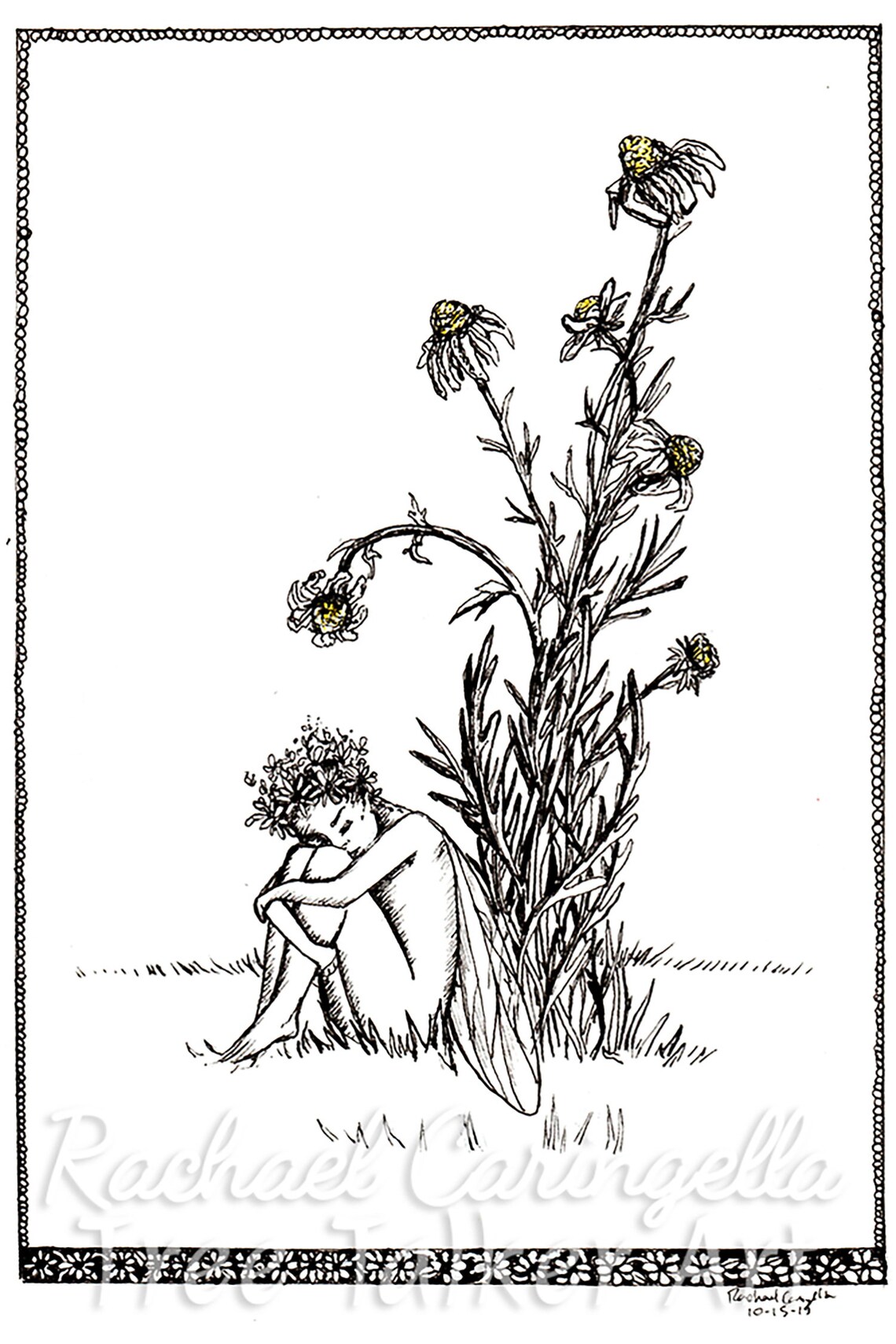Sad Fairy Illustration - Giclee Fine Art Print - Pen and Ink ...