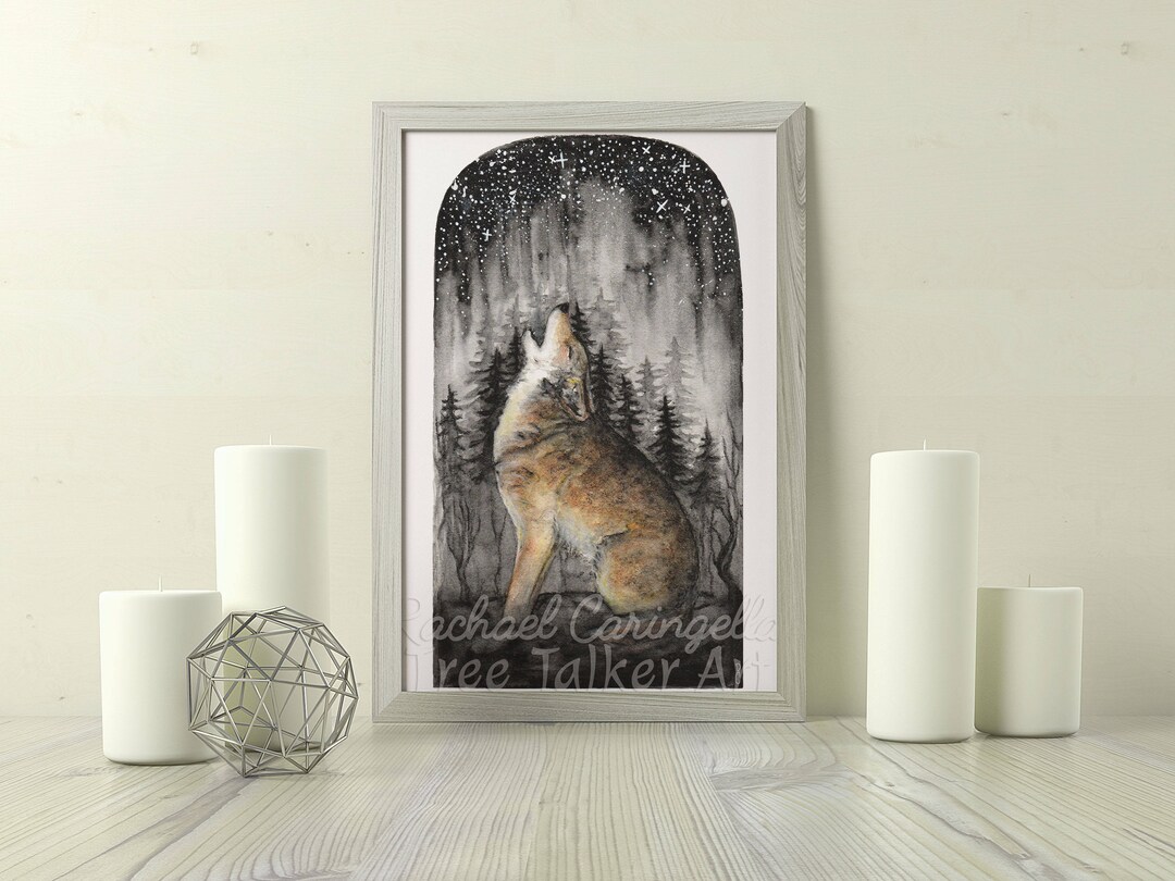 Coyote Howl Print - Watercolor Coyote Art by Rachael Caringella - Tree ...