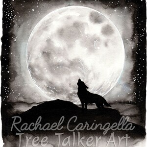Wolf Howling at a Supermoon - Small Art Print- 4x6 Mini Art Print by ...
