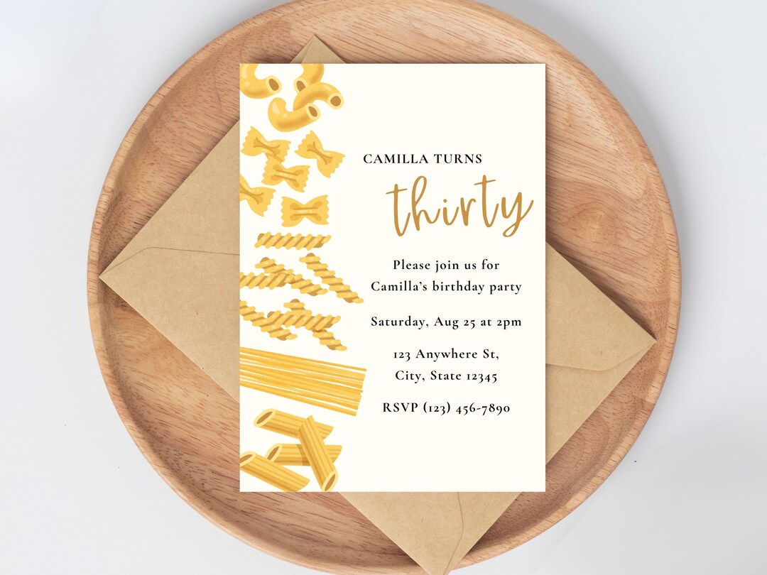 Pasta Noodles Birthday Invitation, Baby Kids Adults Party Invite ...