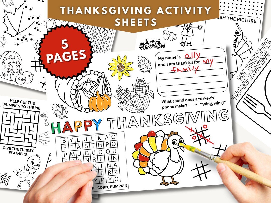 Thanksgiving Activity Sheets, Kids & Family DIY Coloring Pages Games ...