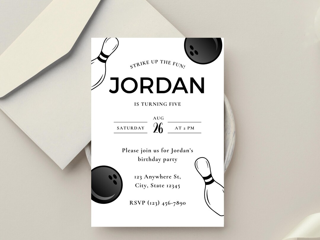 Bowling Strike Spare Birthday Invitation Sports Baby Toddler Kids ...