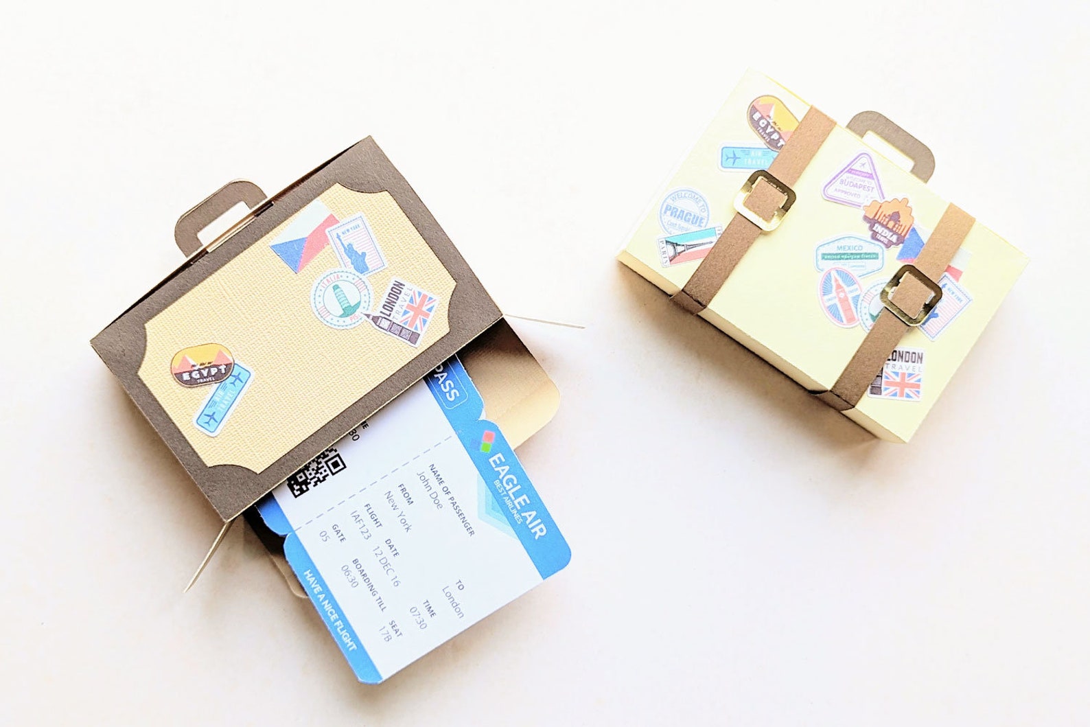 3D Paper Suitcase Gift Box SVG File With Printable PNG Travel Stickers ...