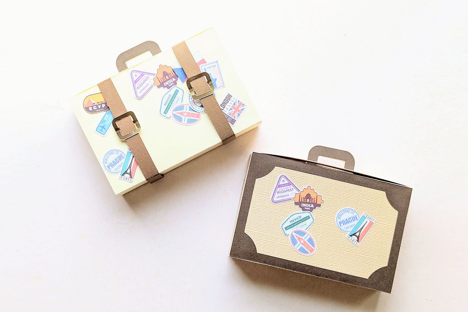 3D Paper Suitcase Gift Box SVG File With Printable PNG Travel Stickers ...