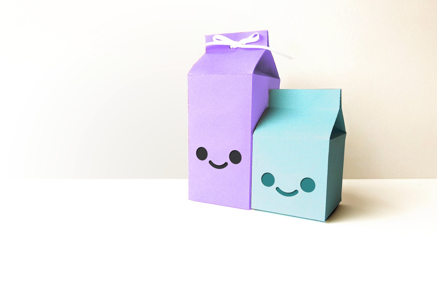 Milk Carton Boxes with Kawaii Face Cutout SVG Design | Etsy