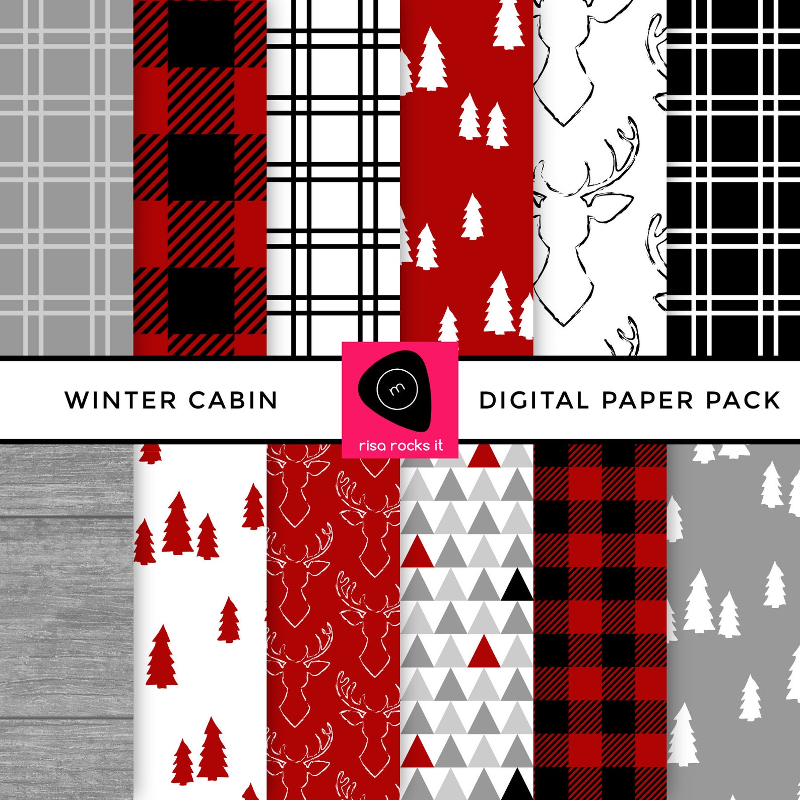 Winter Cabin Buffalo Plaid Digital Paper Pack | Etsy