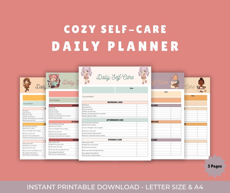 Cozy Self-care Daily Planner | Printable PDF (A4 + Letter) | Daily ...