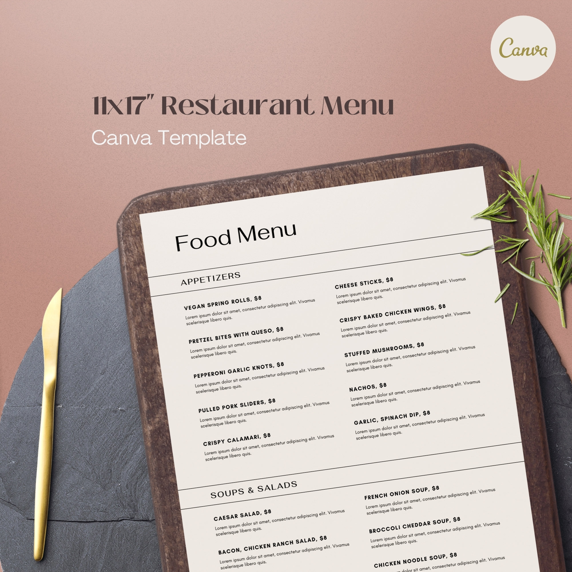 Restaurant Menu Template. Design Layouts for Food and Drink. 11x17 ...