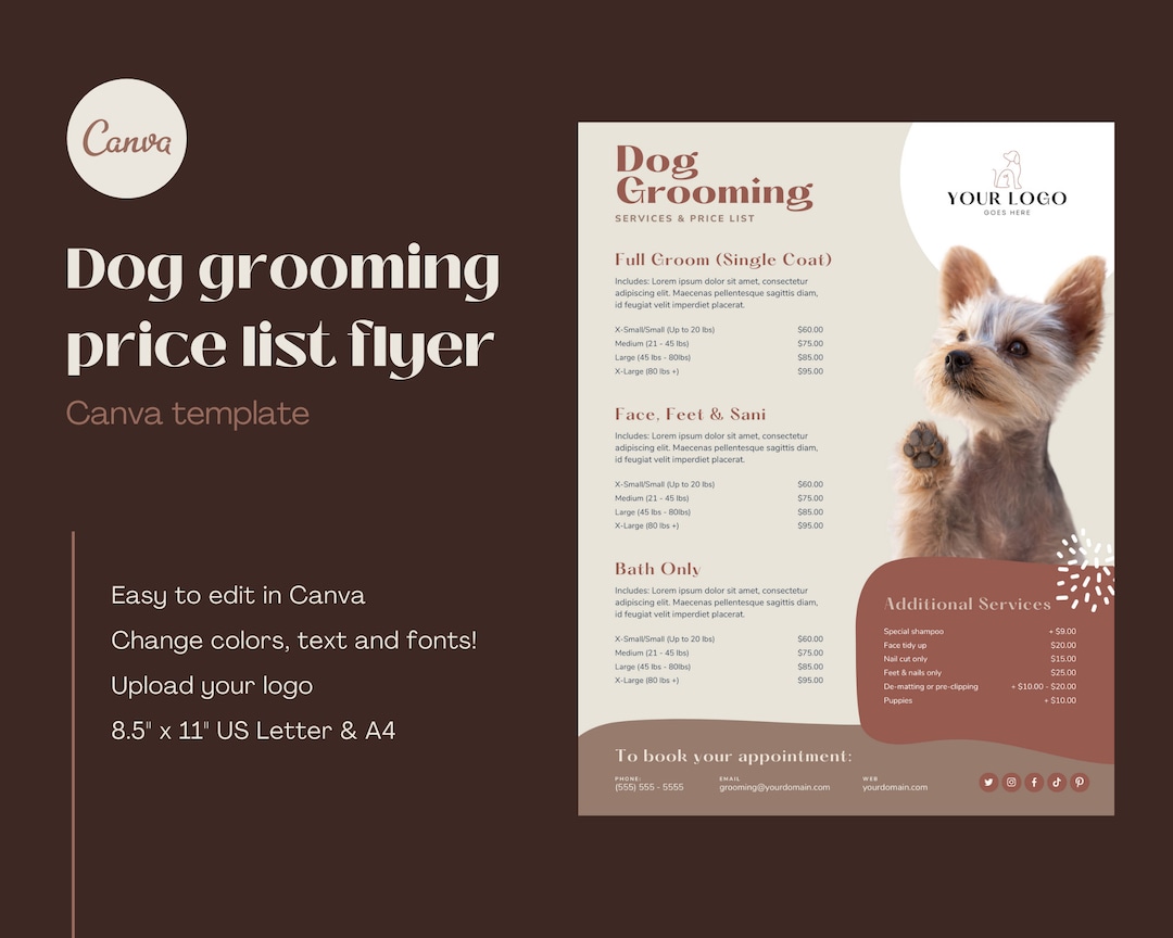Dog Grooming Flyer and Price List Template, for Dog Groomer, Daycare or ...