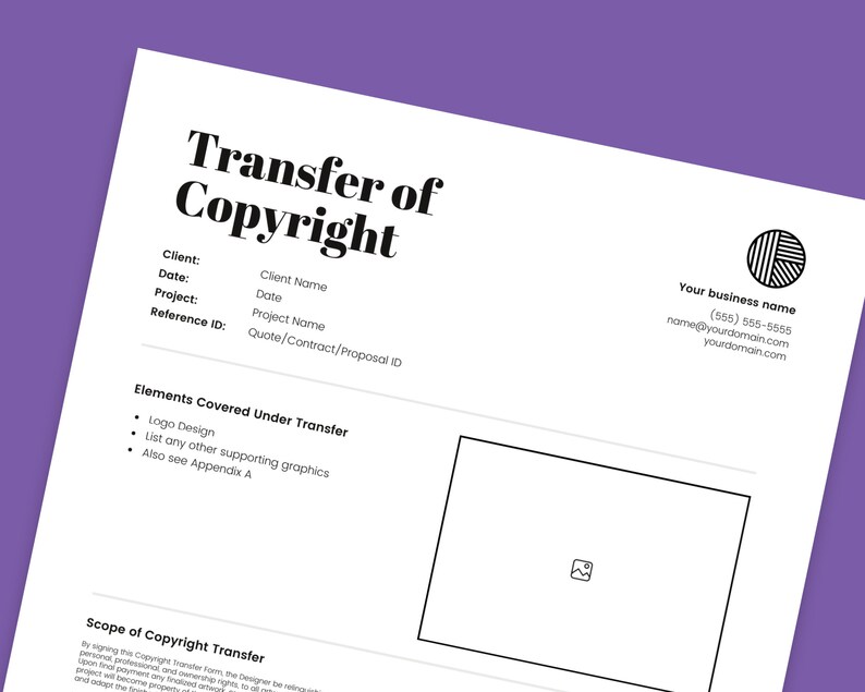 Logo Copyright Transfer Form for Freelance Graphic and Logo Designers. Editable Canva & Indesign ...