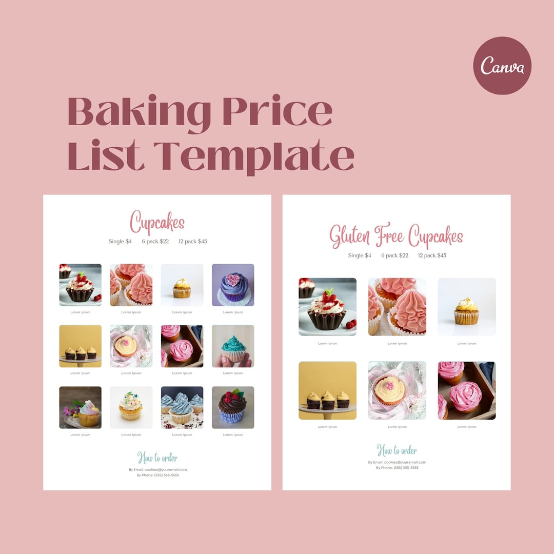Cupcakes, Cookies, Baking Price List / Line Sheet Flyer Template 8.5 X ...