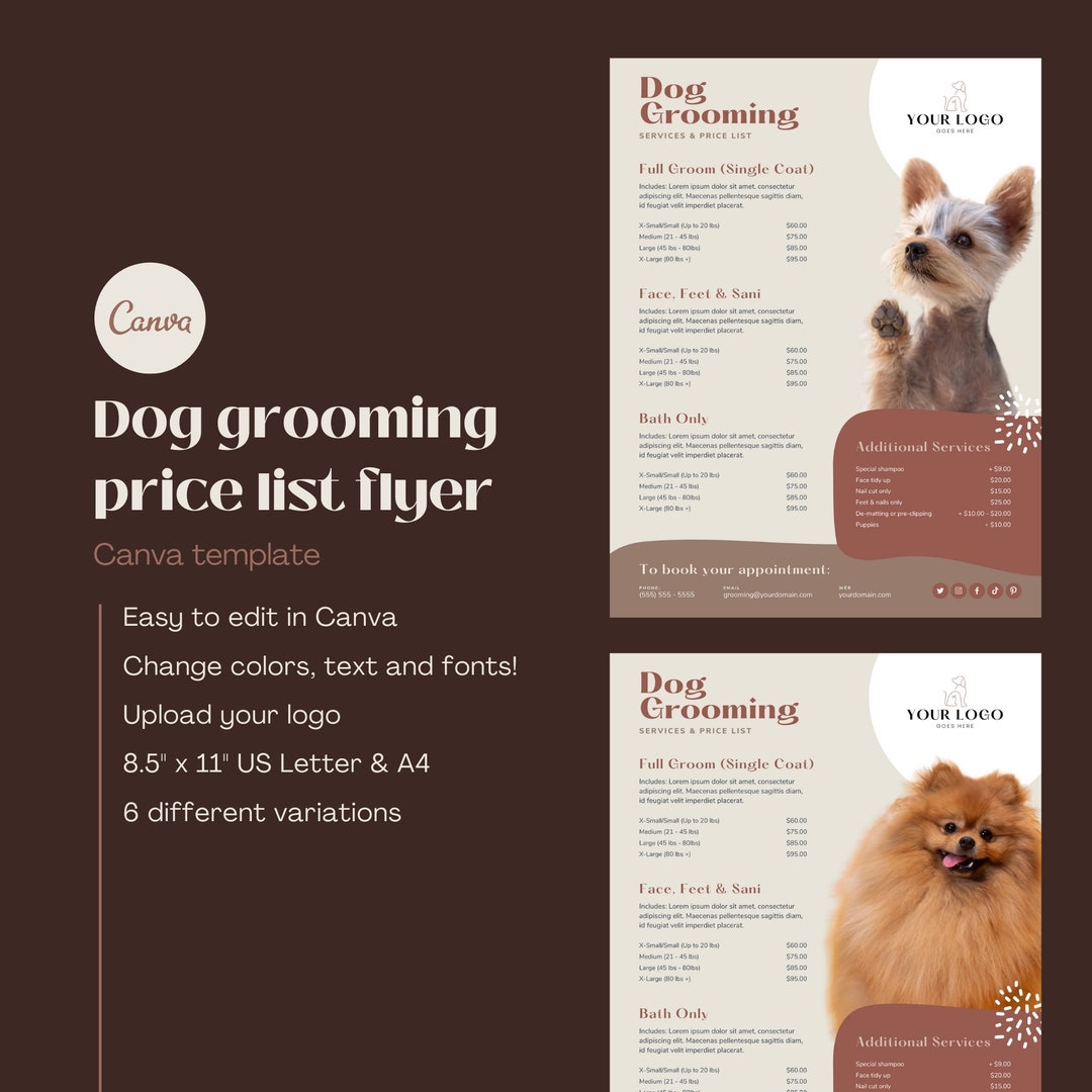 Dog Grooming Flyer and Price List Template, for Dog Groomer, Daycare or ...