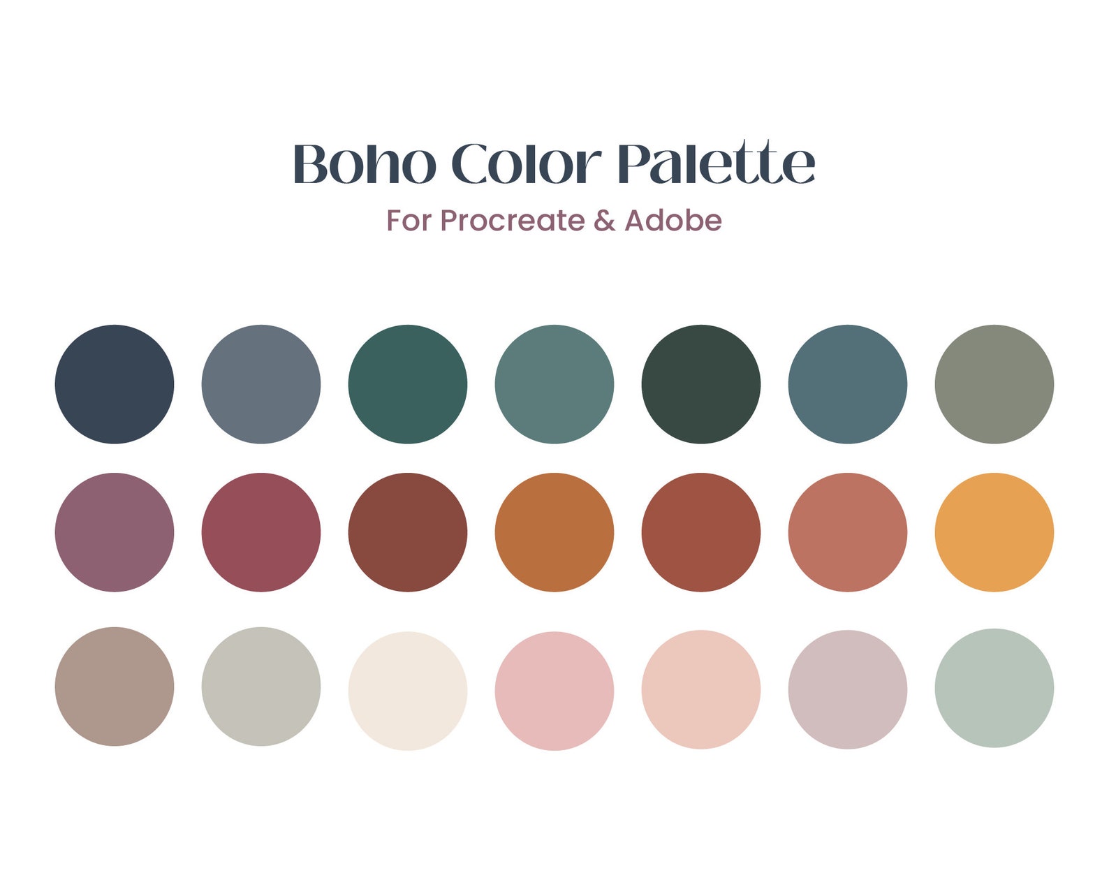 Boho Color Palette. Procreate & Illustrator, Photoshop. Color Swatches ...