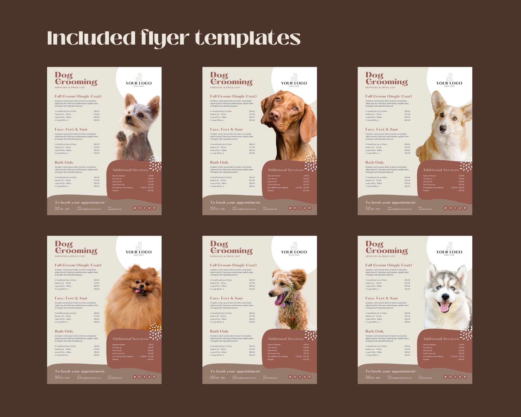 Pet Grooming Brand Design Bundle. Canva Templates Include Business Card ...