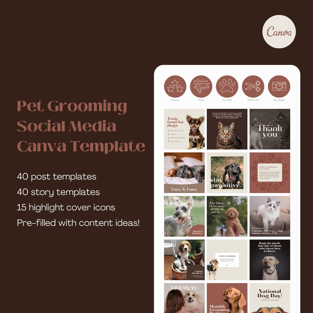 Pet Grooming Engagement Instagram Post& Stories Templates. for Dog ...