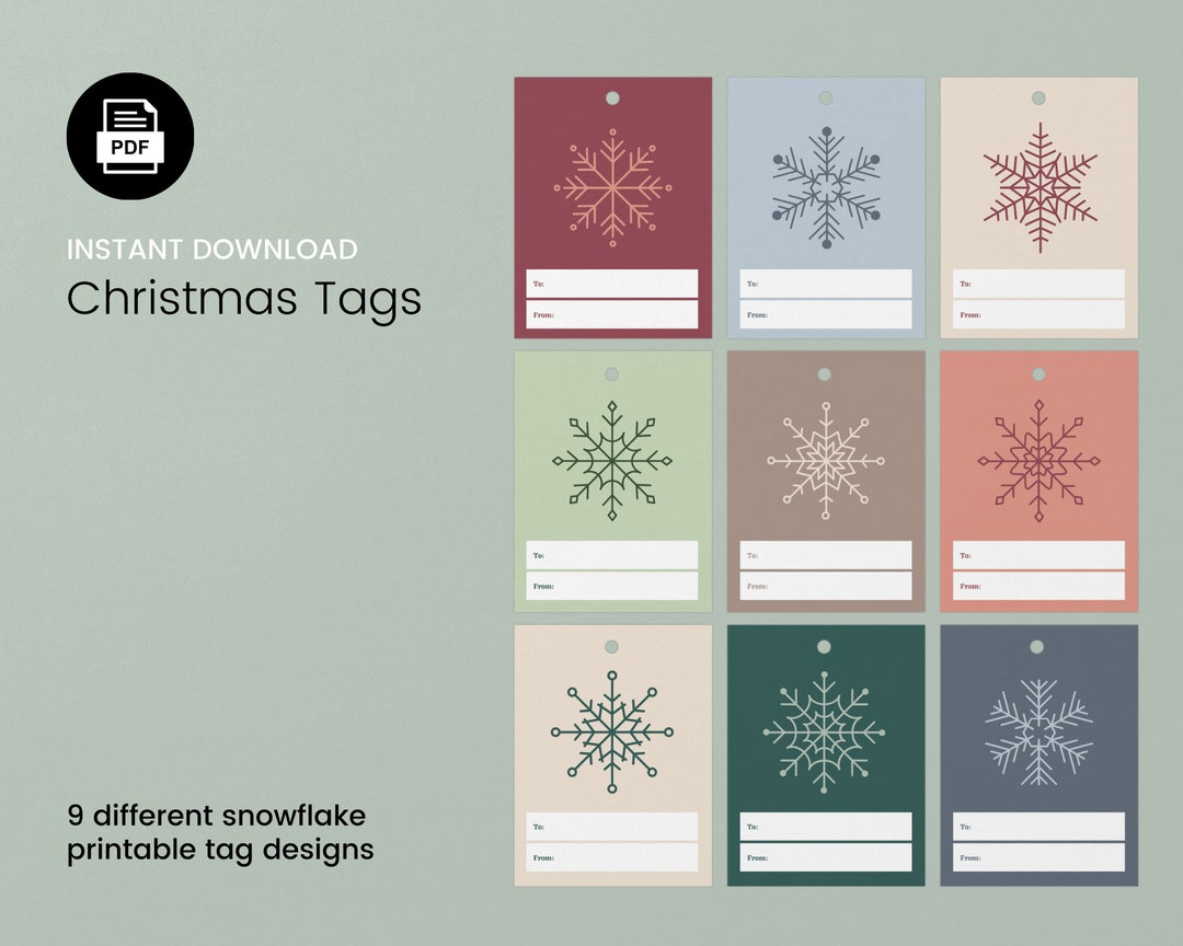 Christmas Gift Tags. Printable Present Snowflake Labels. Instant ...