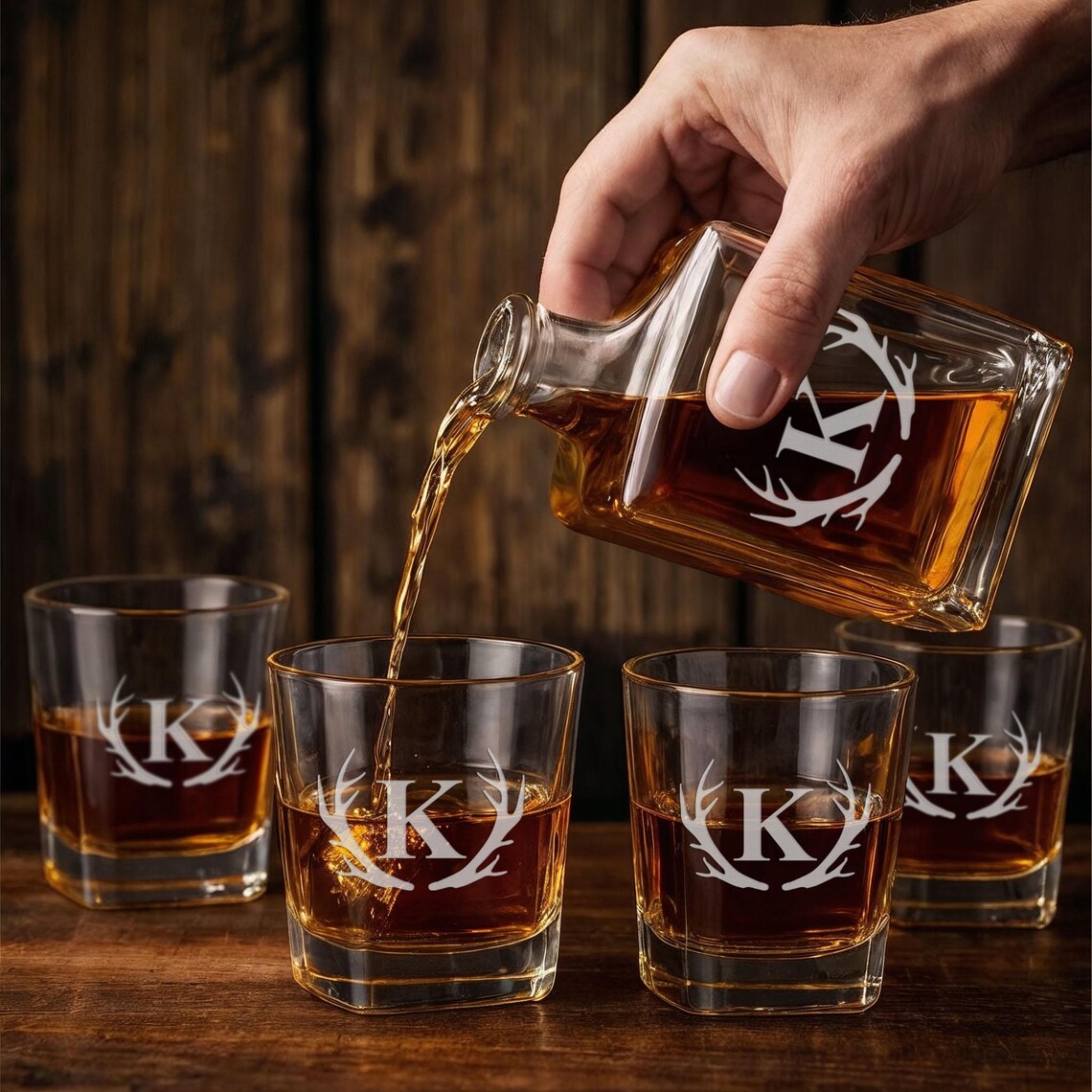 Personalized Whiskey Decanter Set, Engraved Bourbon Glasses, Custom ...